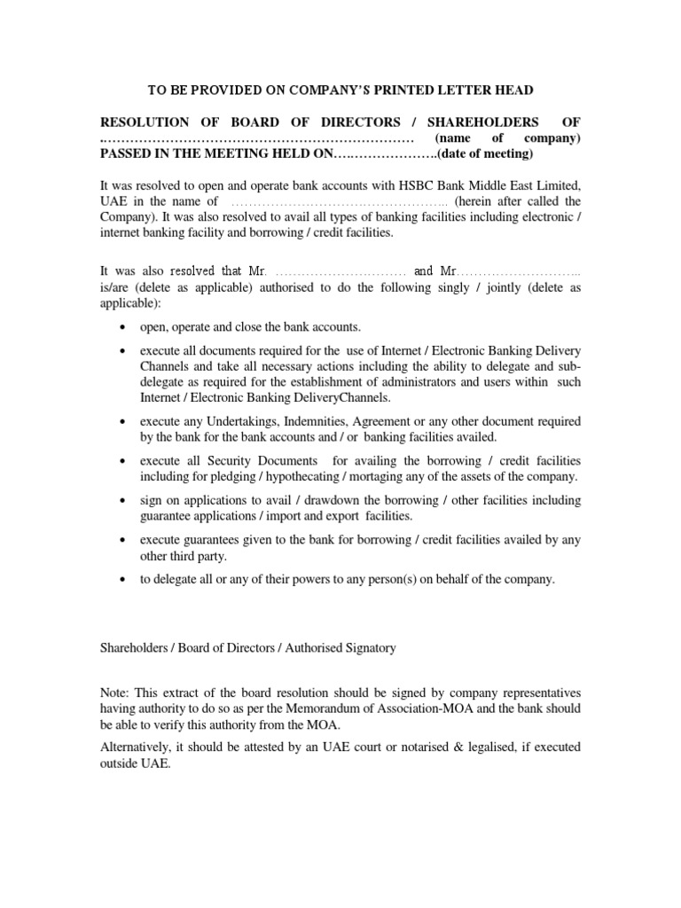Board Resolution for Bank Account Opening | PDF