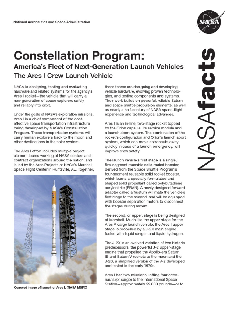 NASA Facts Constellation Program The Ares I Crew Launch Vehicle 2009 | PDF | Nasa | Orion ...