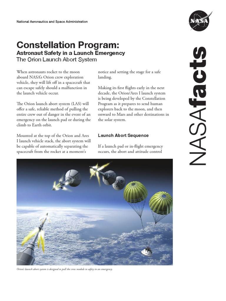 NASA Facts Constellation Program The Orion Launch Abort System | Orion ...