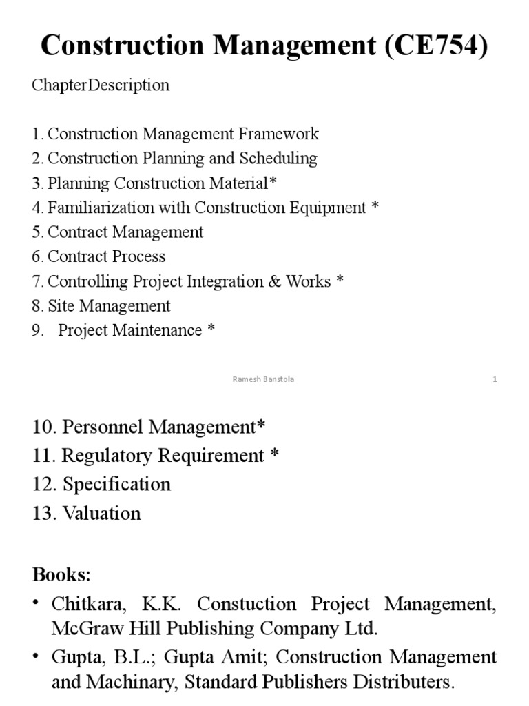 Construction Management (CE754) : Ramesh Banstola 1 | PDF | Feasibility ...
