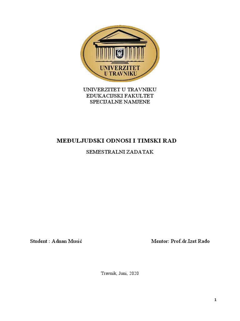 Medjuljudski Odnosi I Timski Rad | PDF