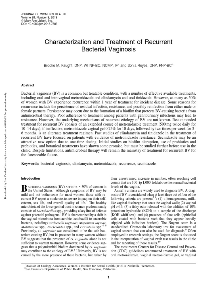 Characterization and Treatment of Recurrent Bacterial Vaginosis | PDF ...