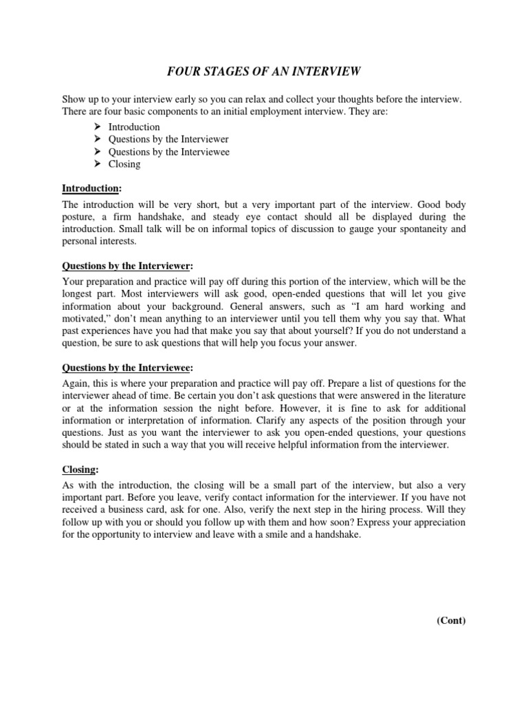 Four Stages of a Job Interview | PDF | Business