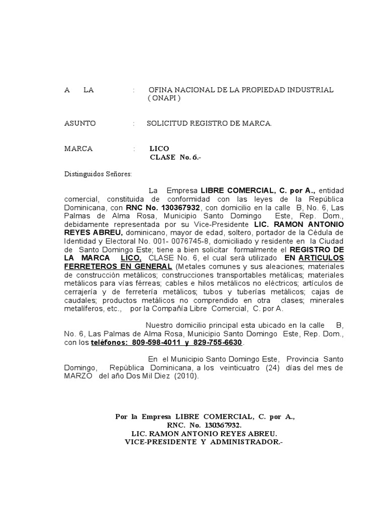 Carta A Onapi - de Libre Comercial | PDF