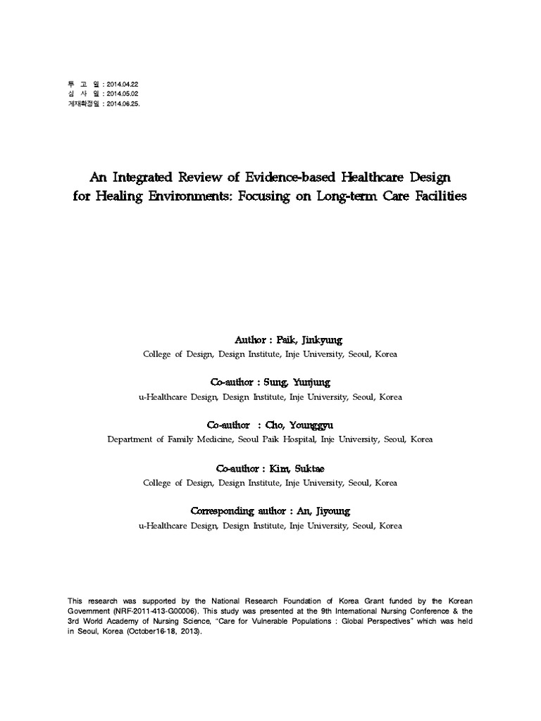 An Integrated Review of Evidence-Based Healthcare Design For Healing ...