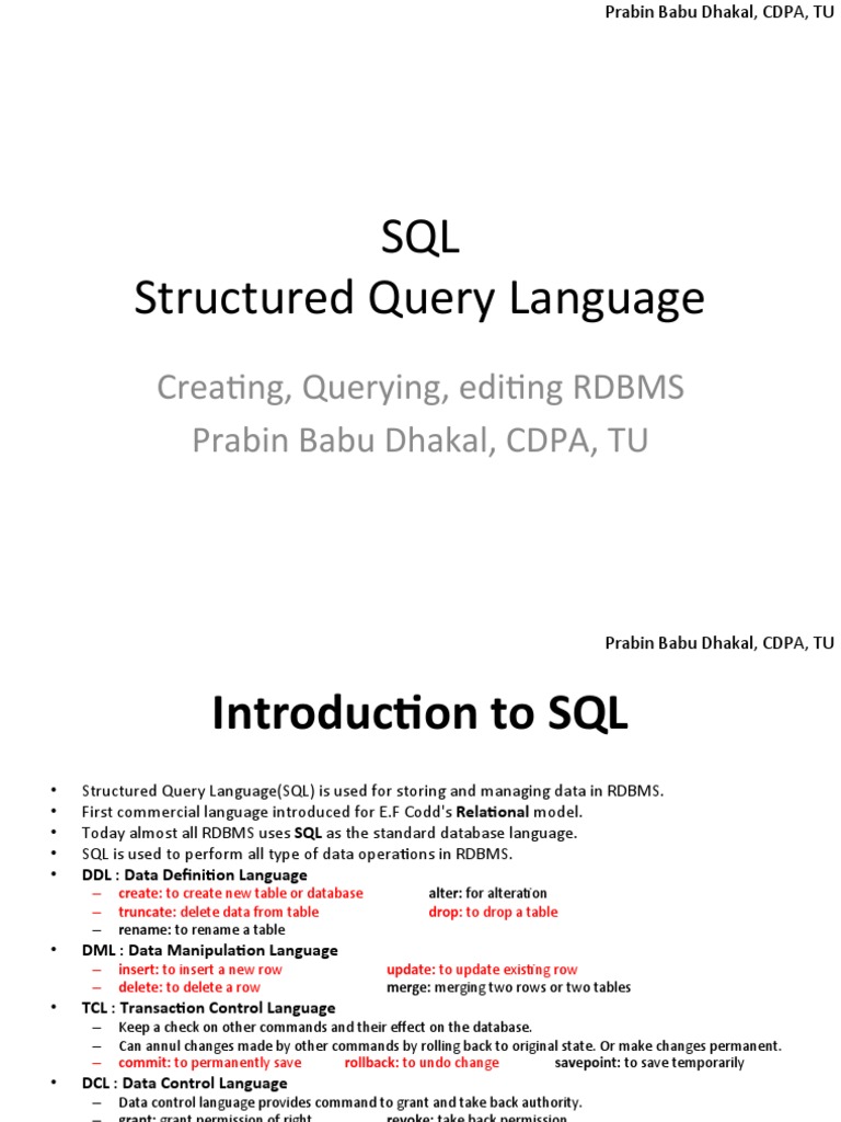 BPA DBMS Chapter4 - Simple SQL | PDF | Sql | Databases