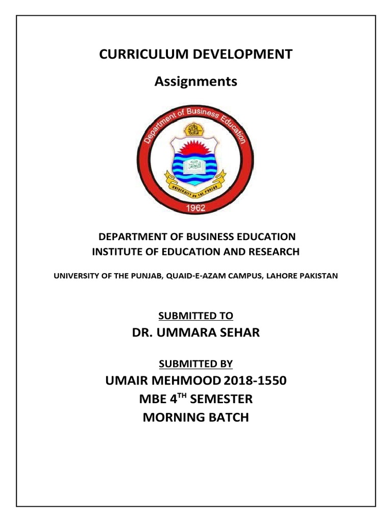 Curriculum Development Assignments: Dr. Ummara Sehar | PDF