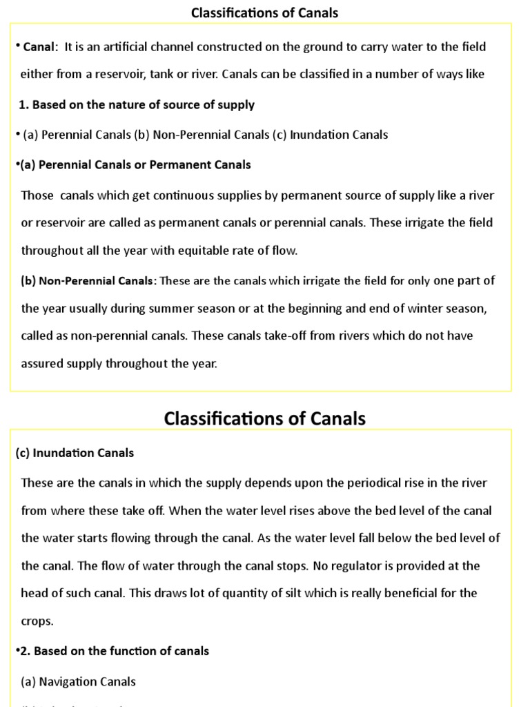 Canal Types and Classifications | PDF | Canal | Drainage Basin