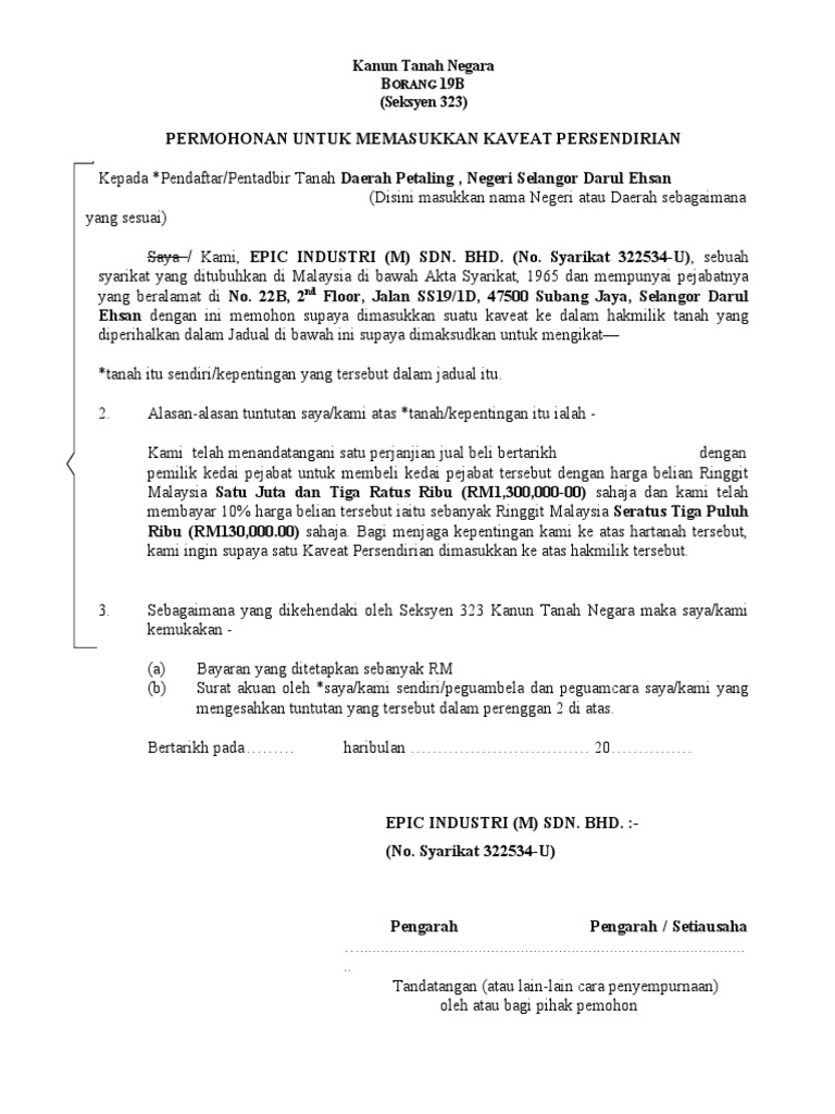 Borang 19B - Enter Caveat | PDF