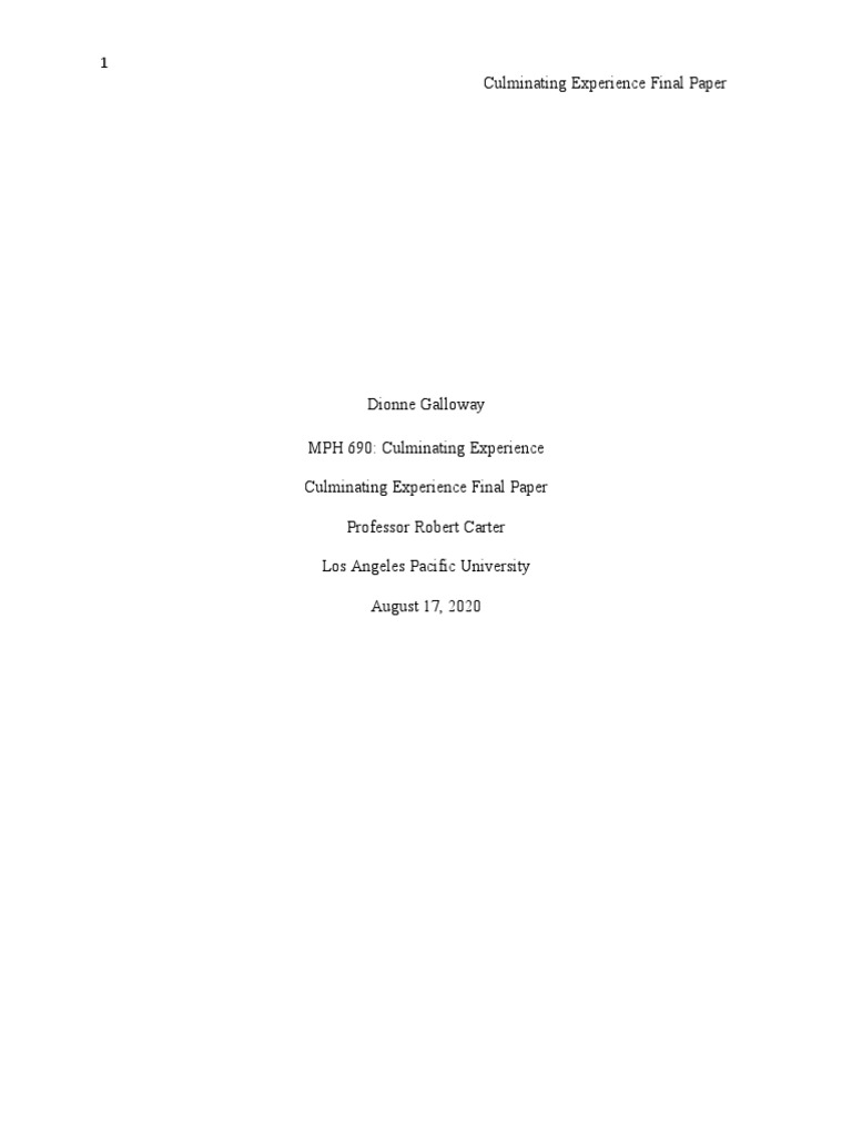 Culminating Experience Final Paper | PDF | Health Equity | Health ...