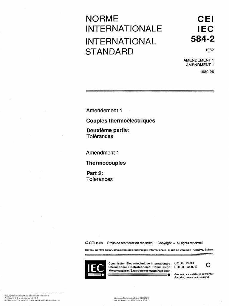 IEC 584-2-1989, Thermocouples, Tolerances PDF | PDF | International ...