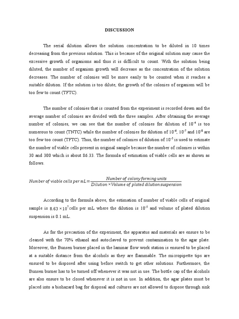 Discussion (Serial Dilution) | PDF | Colony Forming Unit | Chemistry