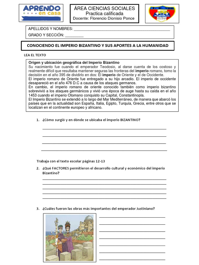 Ficha de Trabajo La Cultura Bizantina 2 A-B-C-D PDF | PDF | imperio ...