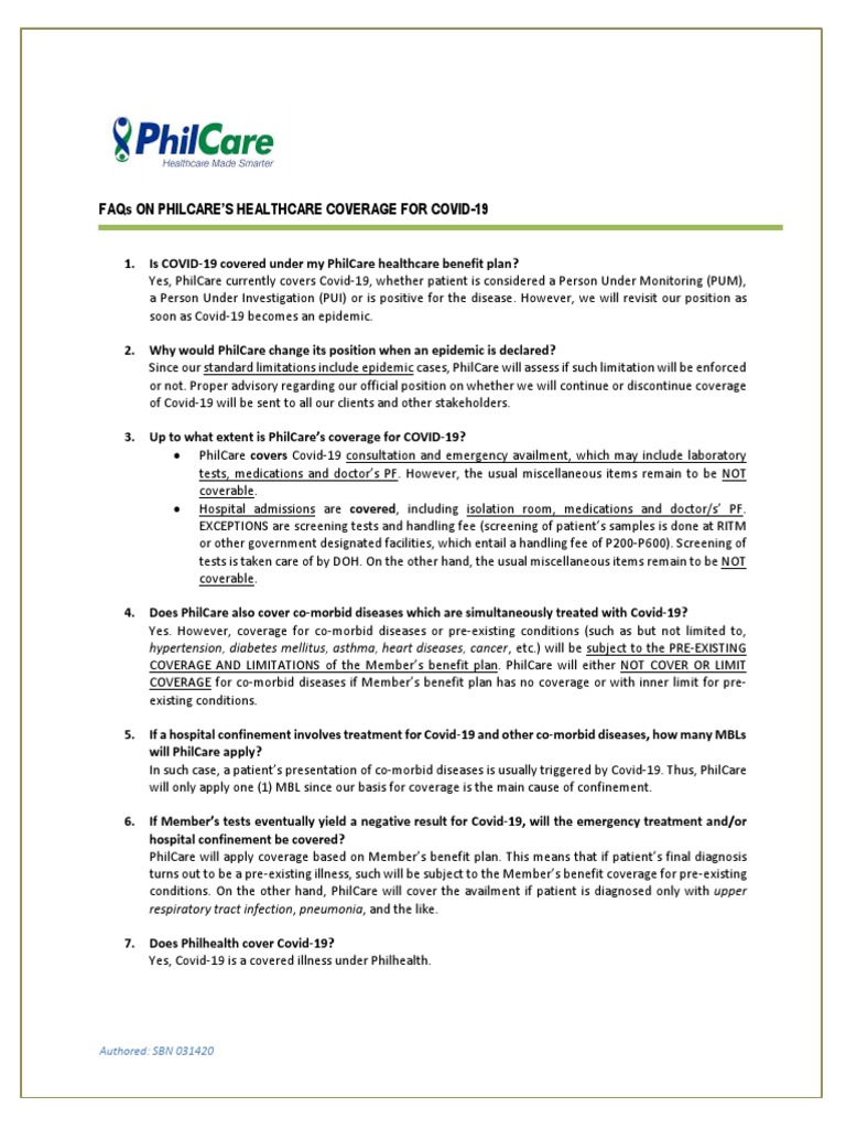 PhilCare COVID-19 Coverage FAQs | PDF | Comorbidity | Patient