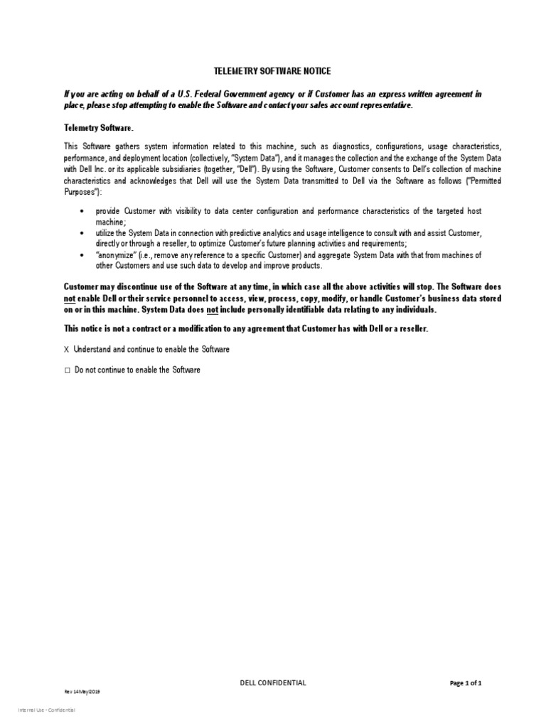 Dell Confidential: Rev 14mayl2019 | PDF | Dell | Telemetry