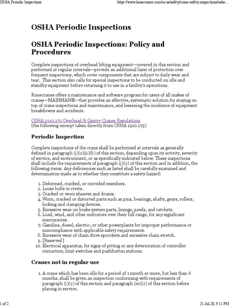 OSHA Periodic Inspections | PDF | Occupational Safety And Health ...