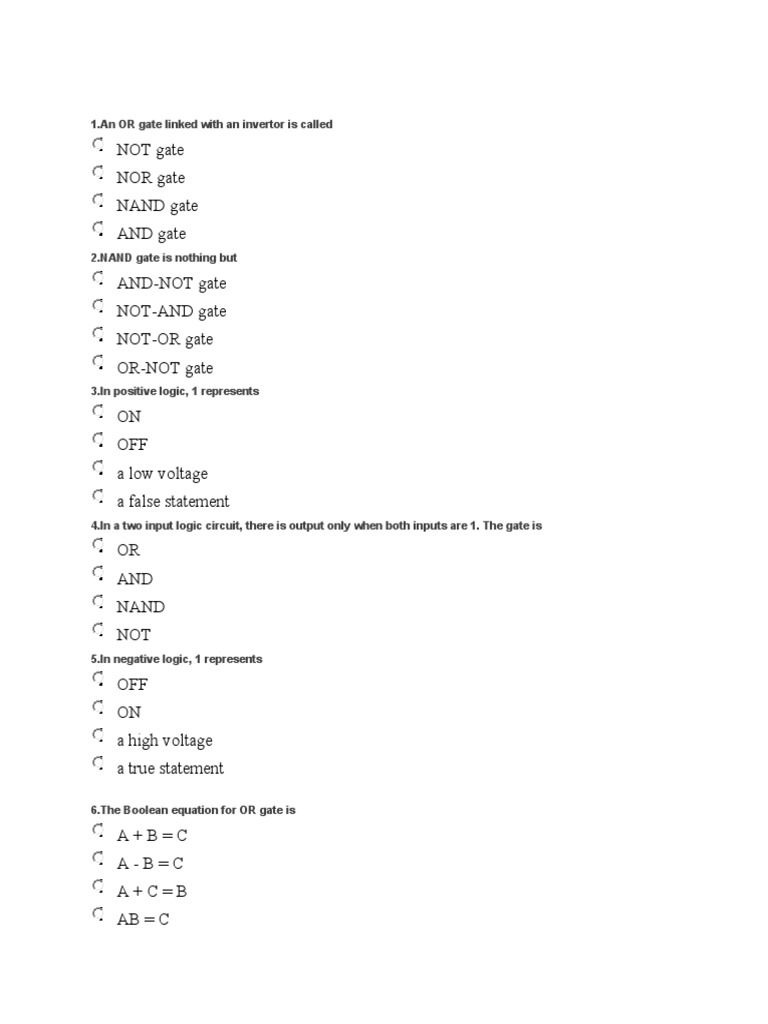 Logic Gates MCQs and Answers | PDF