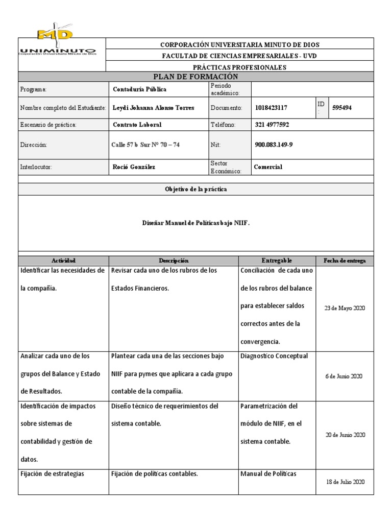 F3 Plan de Formaci N | PDF | normas internacionales de INFORMACION FINANCIERA | Contabilidad