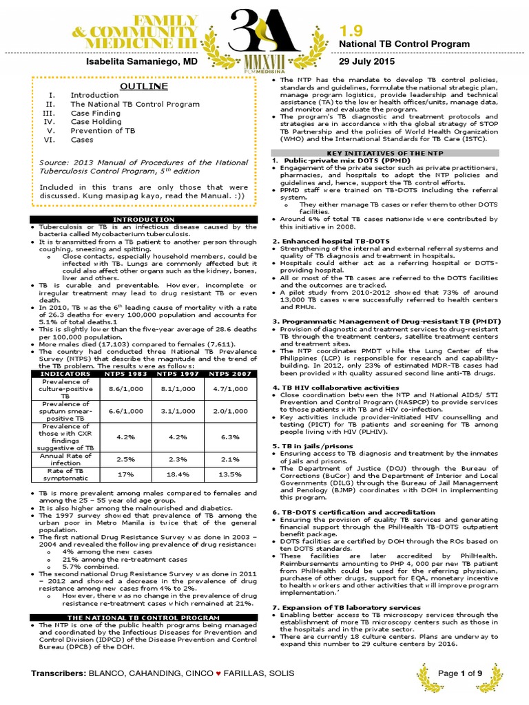 FCM 1.9 - National TB Control Program | PDF | Tuberculosis | Clinical ...