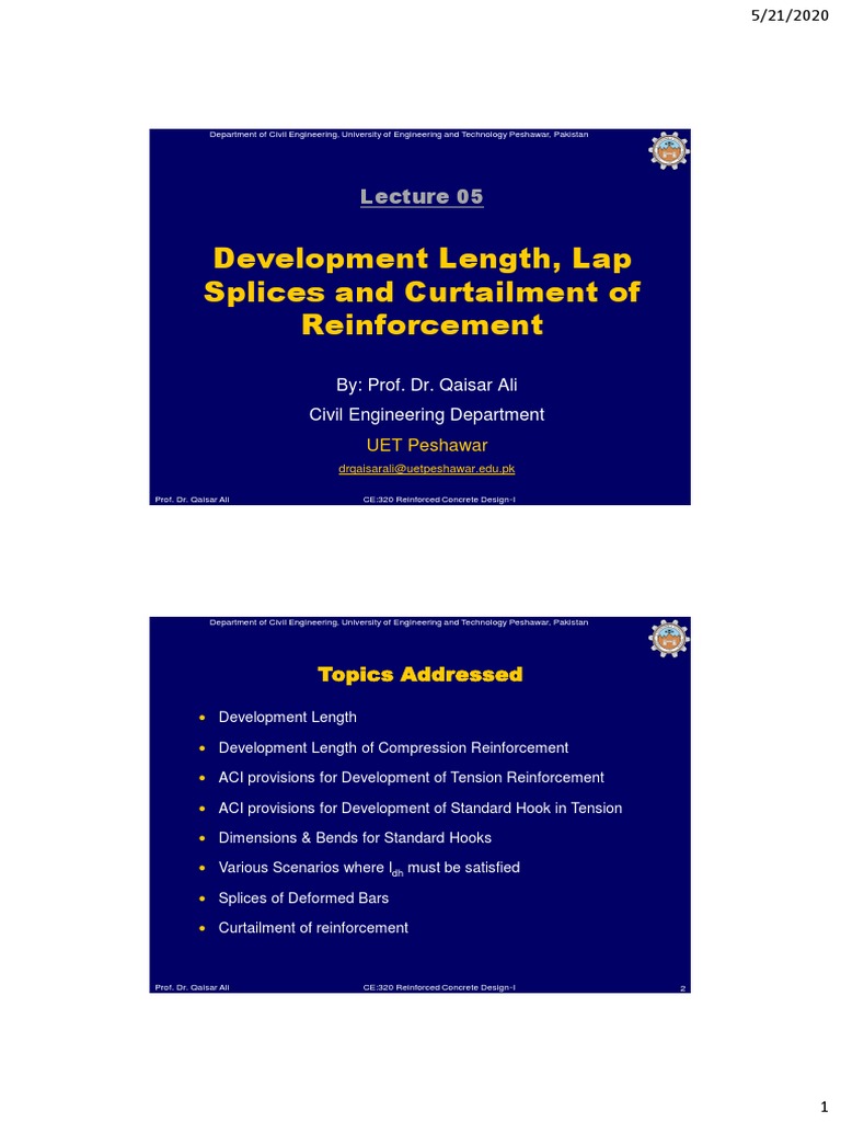Lecture 05-Development Length, Lap Splices and Curtailment of ...