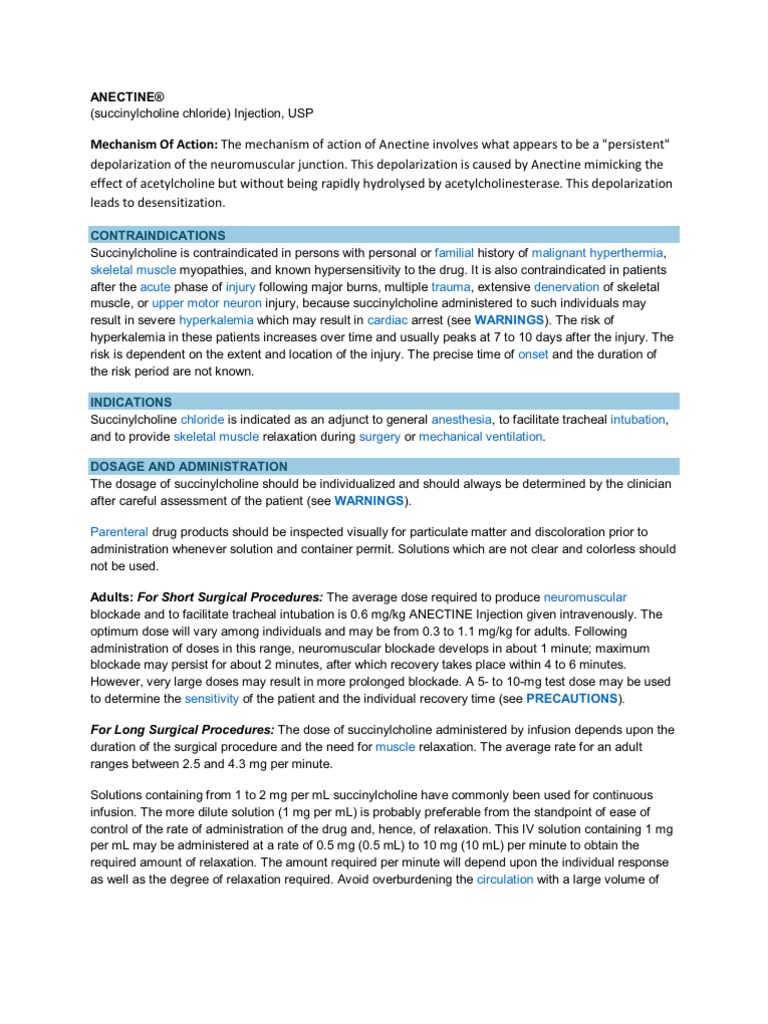 © The Mechanism of Action of Anectine Involves What Appears To Be A ...