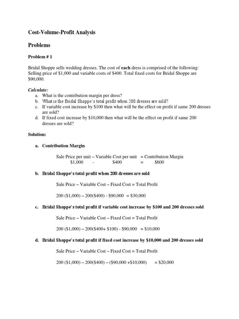Cost-Volume-Profit Analysis Problems: Calculate | PDF | Cost | Pricing