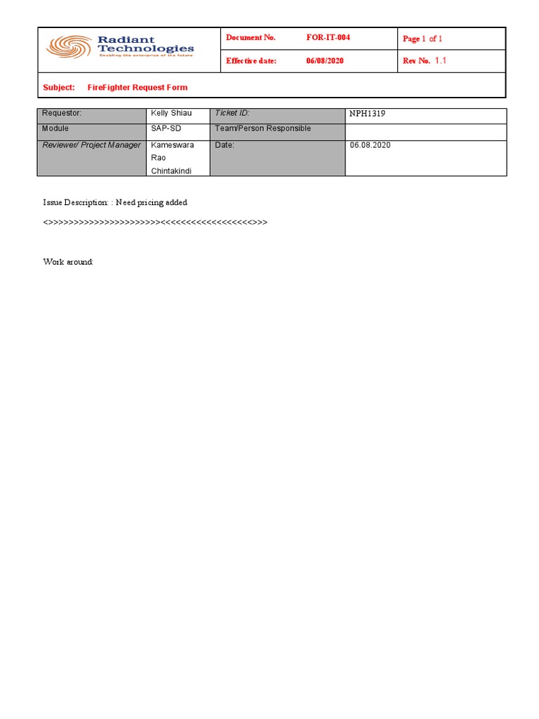 FOR-SAP-003 FFID Request Form | PDF