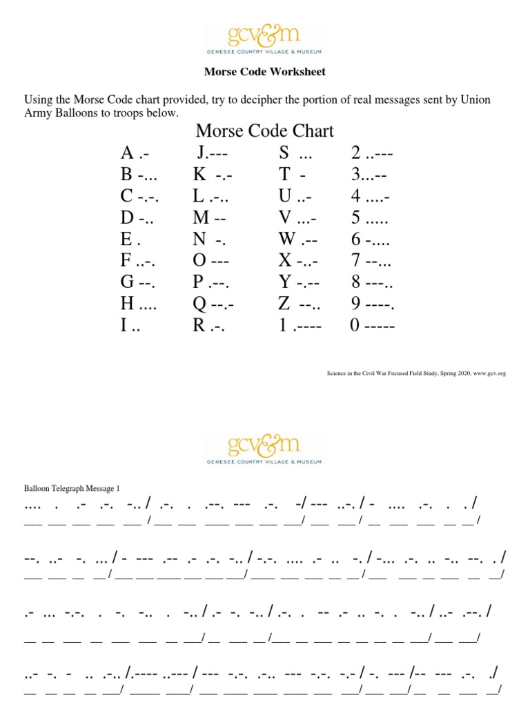 Morse Code Worksheet | Download Free PDF | Telegraphy | Telecommunications