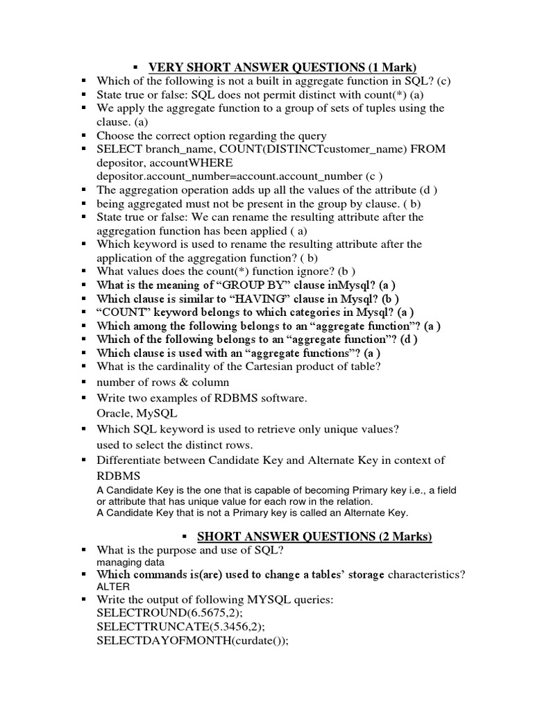 Answer Key | PDF | Relational Database | Sql