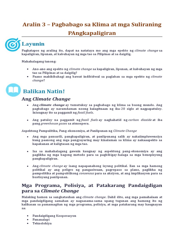 Aralin 3 - Pagbabago Sa Klima at Mga Suliraning Pangkapaligiran - Mga Epekto Sa Kapaligiran ...