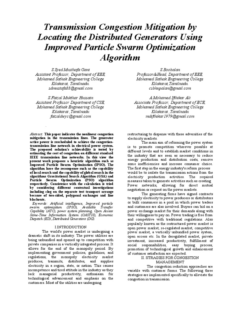 Optimizing Distributed Generator Placement Using an Improved Particle Swarm Optimization ...