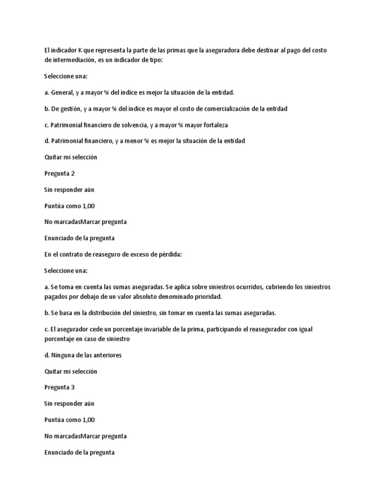 Preguntas Examen Seguros | PDF | Póliza de seguros | Reaseguro