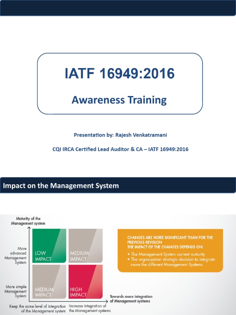 IATF - 16949 - 2016 Awareness Training | PDF | Quality Management ...