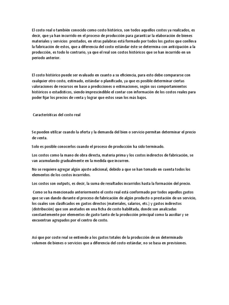 El Costo Real o También Conocido Como Costo Histórico | PDF | Costo ...