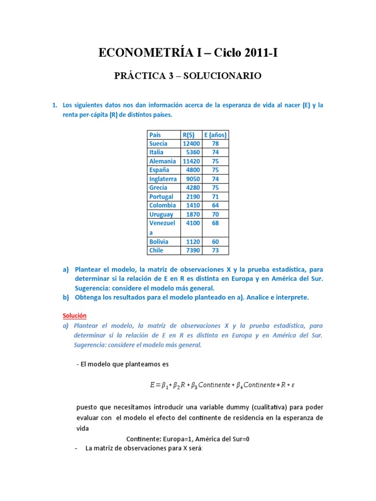 Solucionario-Practica 3 | PDF | Multicolinealidad | Mínimos cuadrados ordinarios