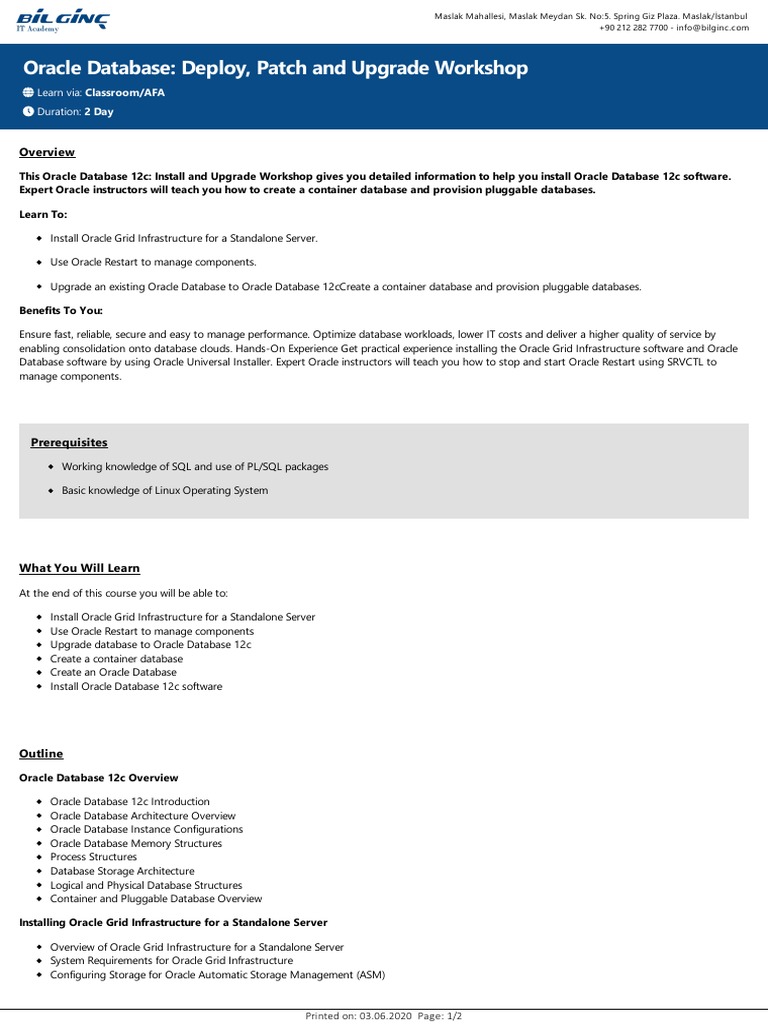 Oracle Database - Deploy, Patch and Upgrade Workshop | PDF | Oracle Corporation | Databases