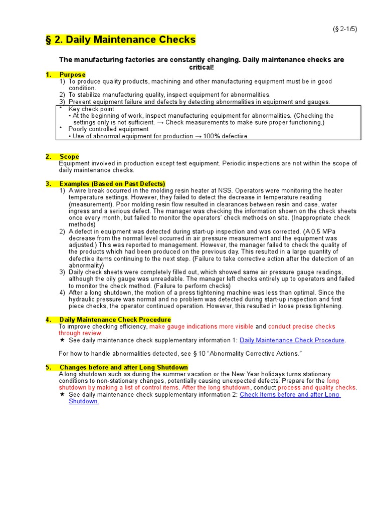Daily Maintenance Check Procedures | PDF | Rust | Door