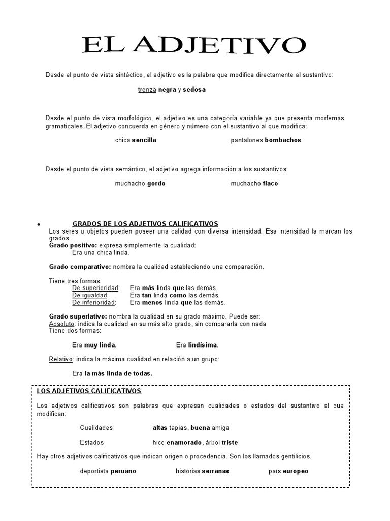 Práctica Del Adjetivo | PDF | Adjetivo | Género gramatical