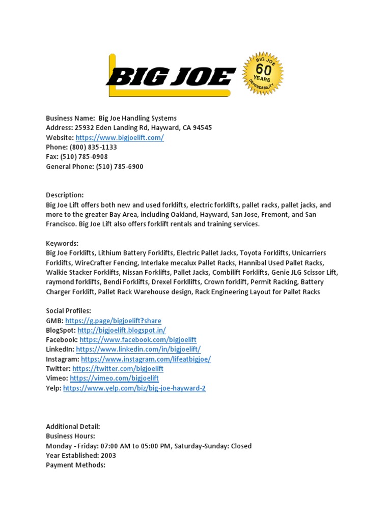 Big Joe Handling Systems | PDF