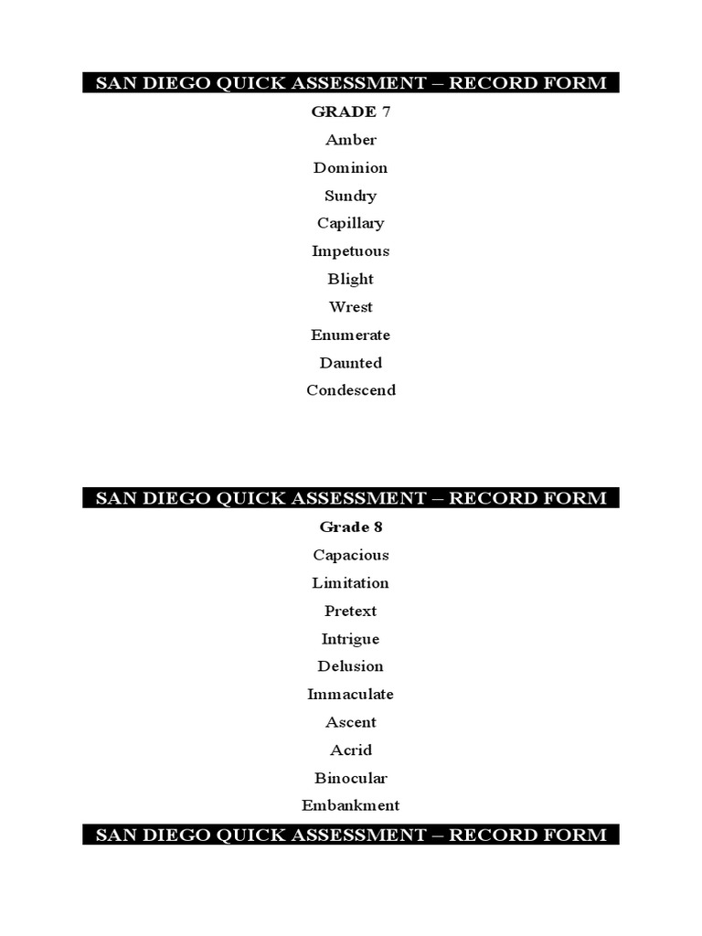 San Diego Quick Assessment - Record Form | PDF