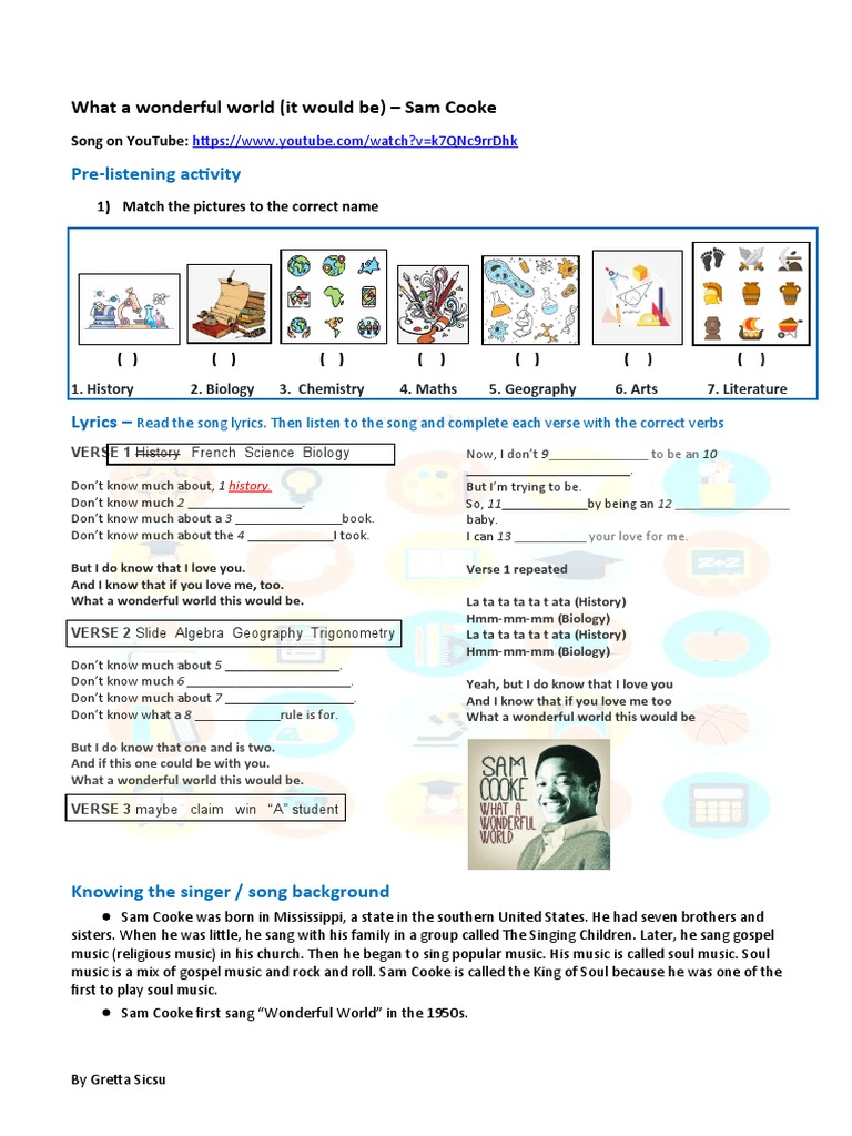 Pre-Listening Activity: What A Wonderful World (It Would Be) - Sam ...