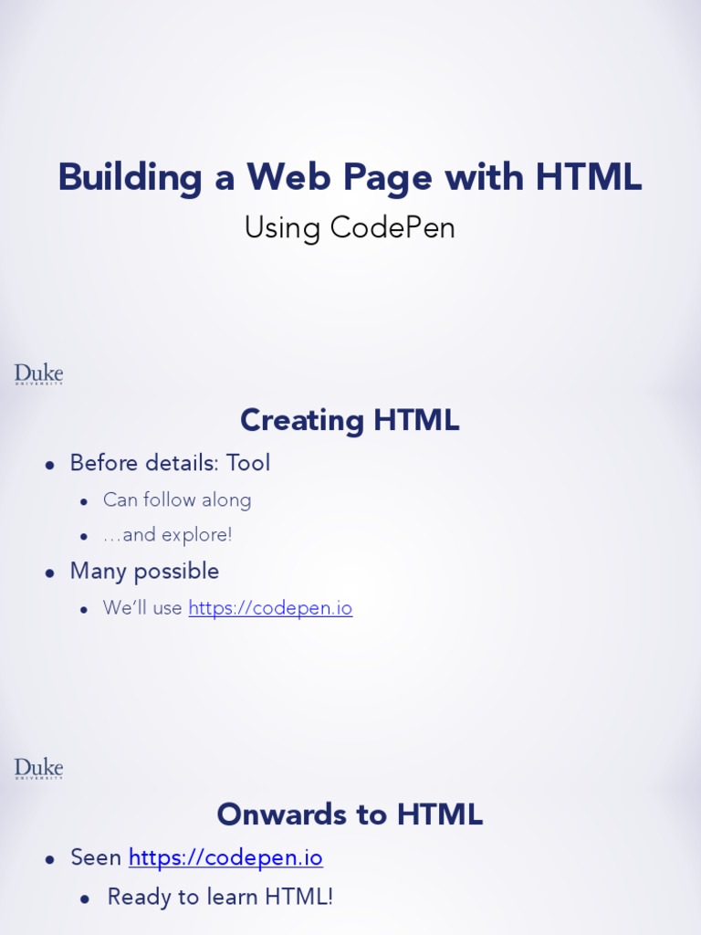 Building A Web Page With HTML: Using Codepen | PDF