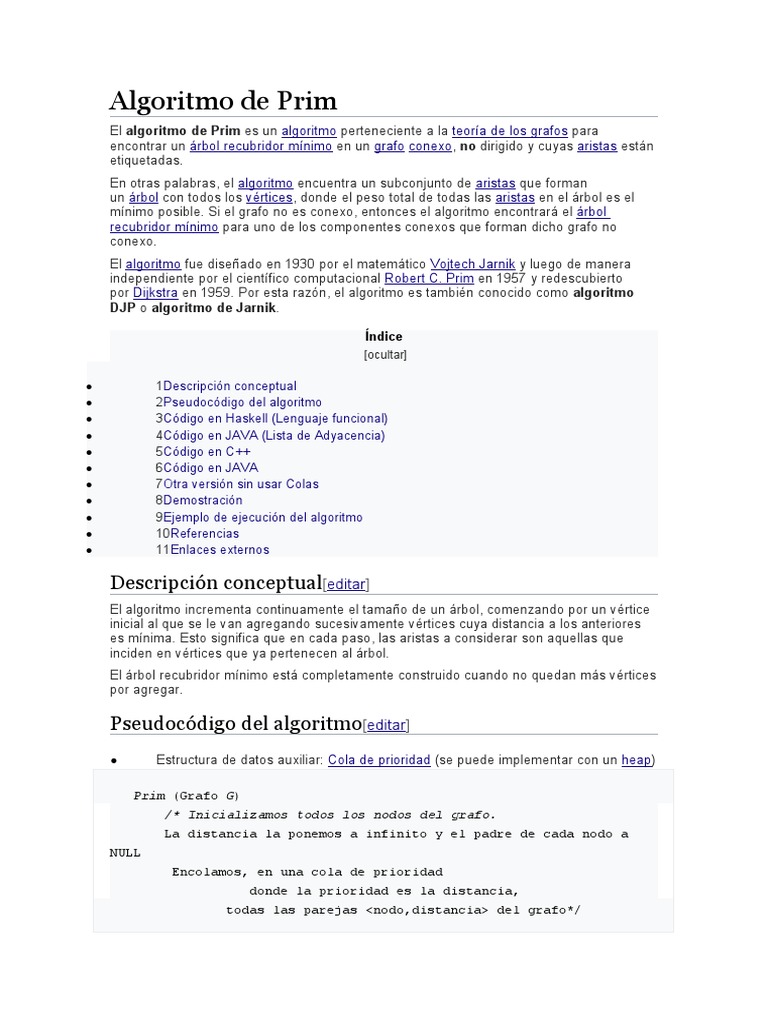 Algoritmo de Prim | PDF | Informática teórica | Teoría de grafos