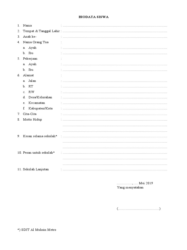 Biodata Siswa | PDF
