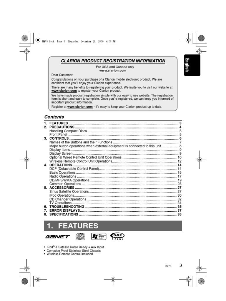 Features: Clarion Product Registration Information | PDF | Compact Disc ...