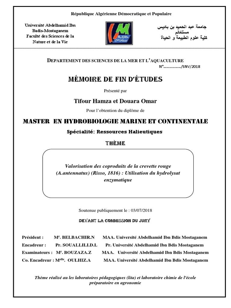 Memoire Final | PDF | Crustacé | Science