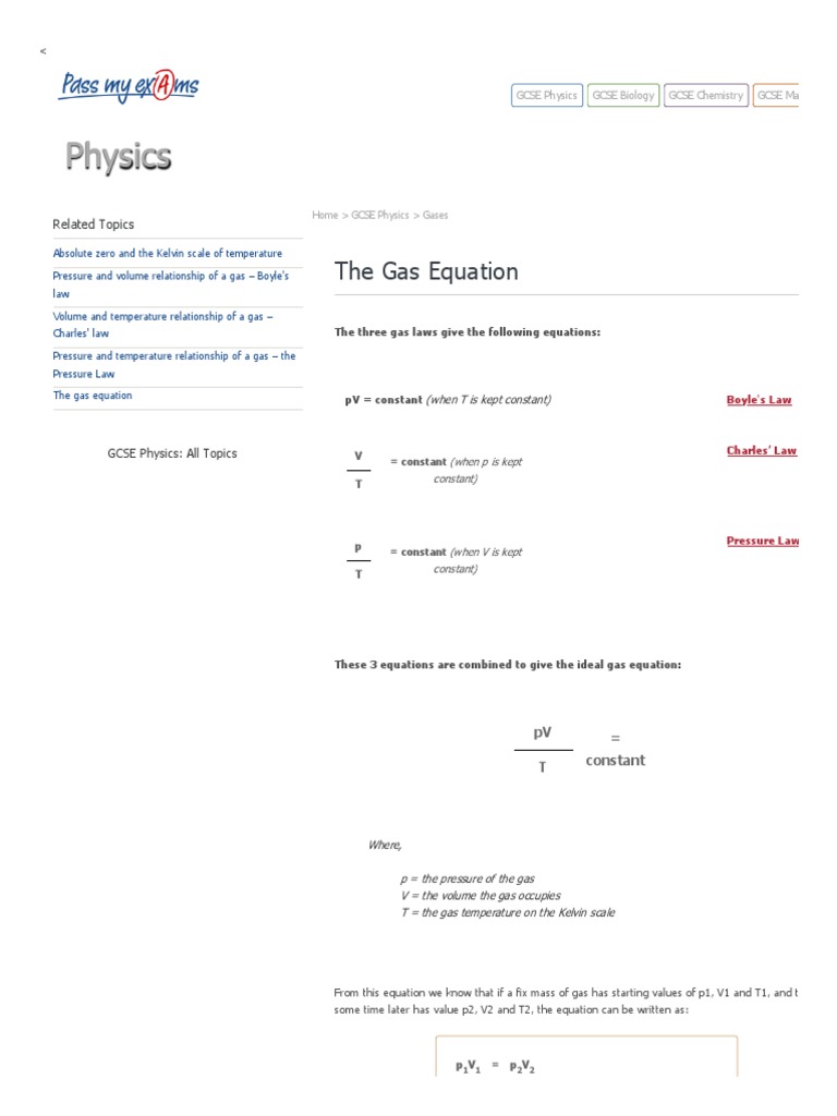 The Gas Equation - Pass My Exams - Easy Exam Revision Notes For GSCE ...