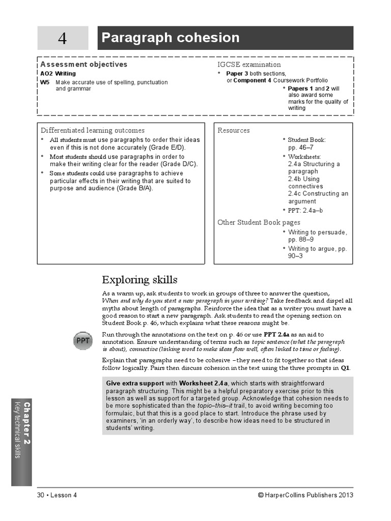 Paragraph Cohesion: Exploring Skills | PDF | Paragraph | Semiotics