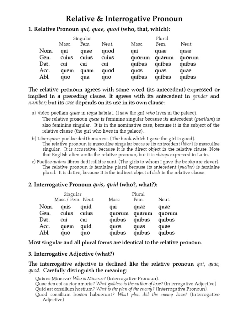 Relative & Interrogative Pronoun: 1. Relative Pronoun Qui, Quae, Quod ...