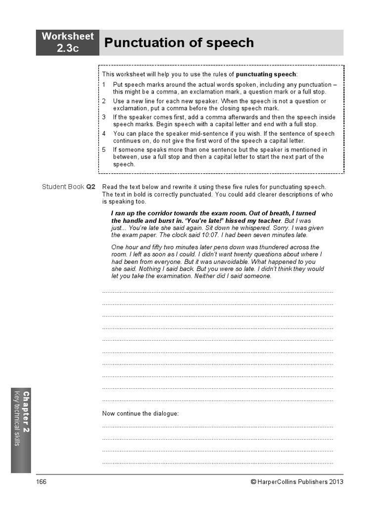 Punctuation of Speech: Worksheet | PDF | Punctuation | Notation